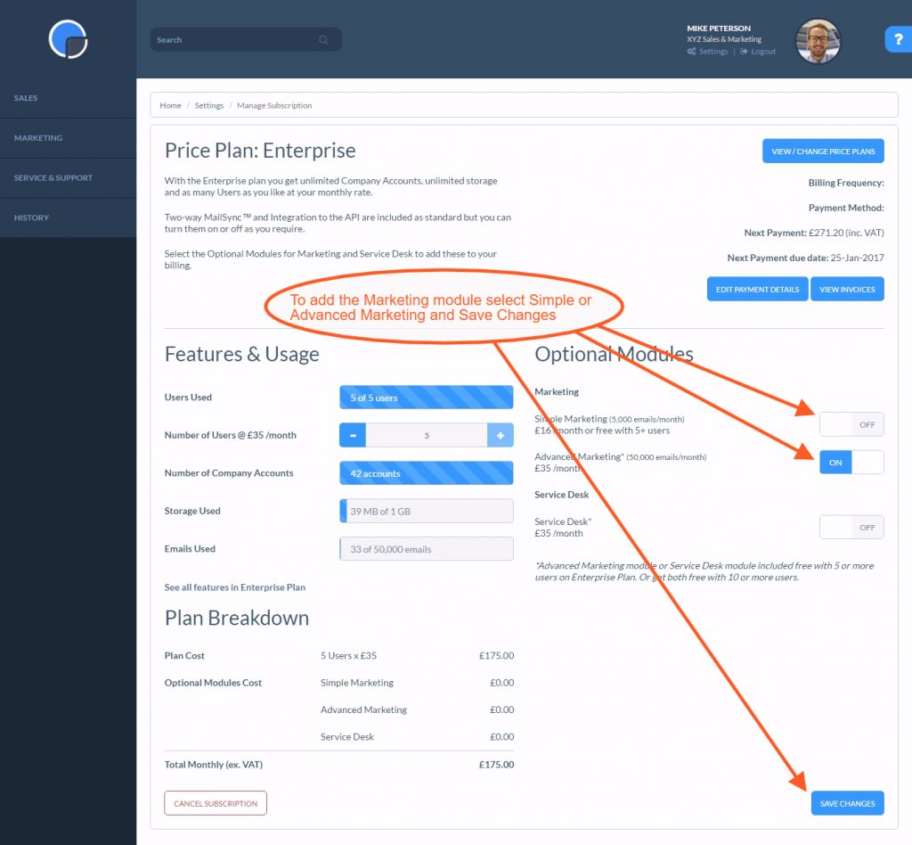 Setting up the Marketing CRM Module