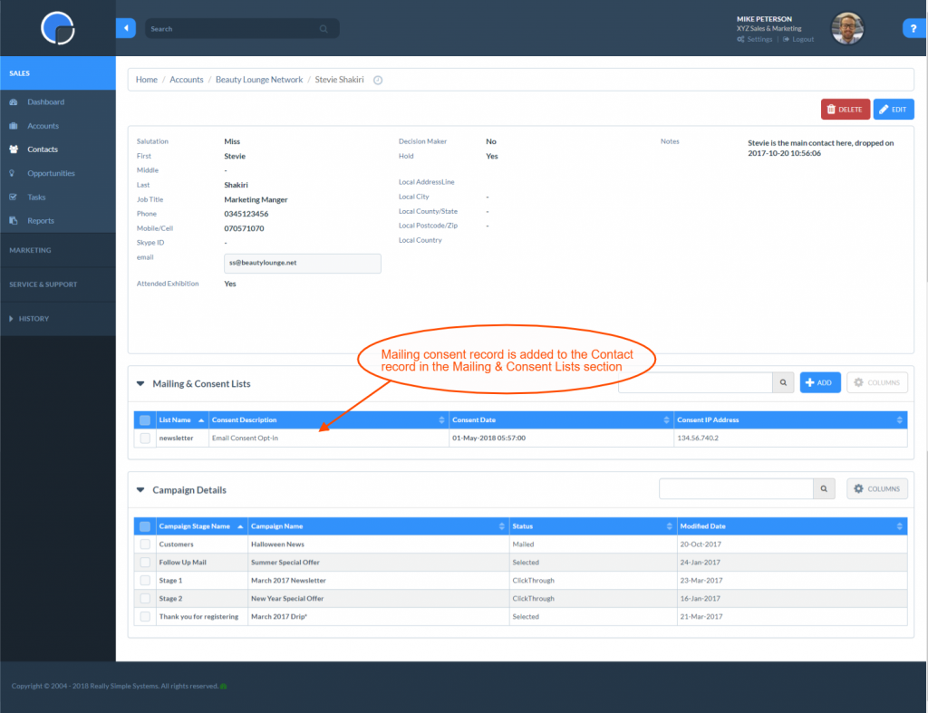 Mailing Consent CRM Feature for GDPR Compliance